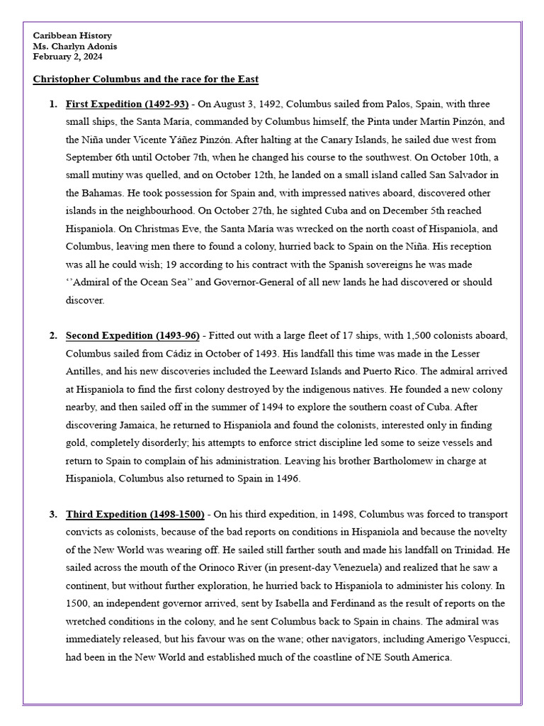 Notes - Columbus' Voyages | PDF | Christopher Columbus | Age Of Discovery