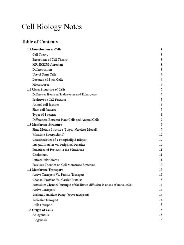 Cell Biology Notes (Unit 1) | Download Free PDF | Cell Membrane | Mitosis