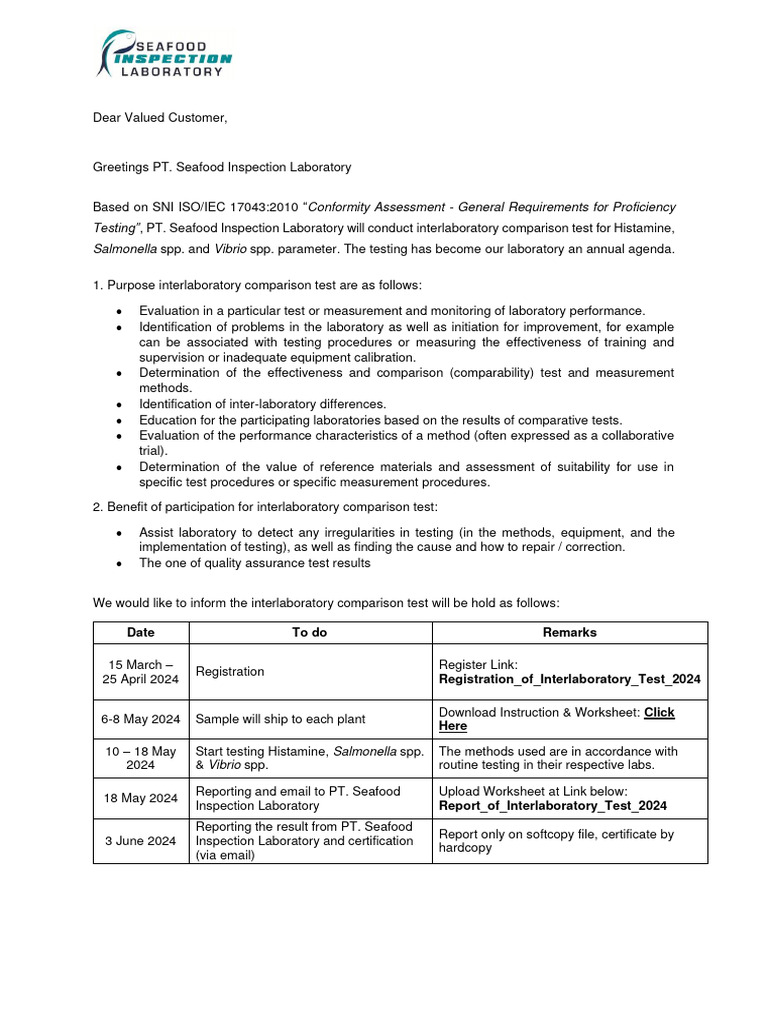 Interlaboratory Comparison Test 2024 | PDF | Laboratories | Quality ...