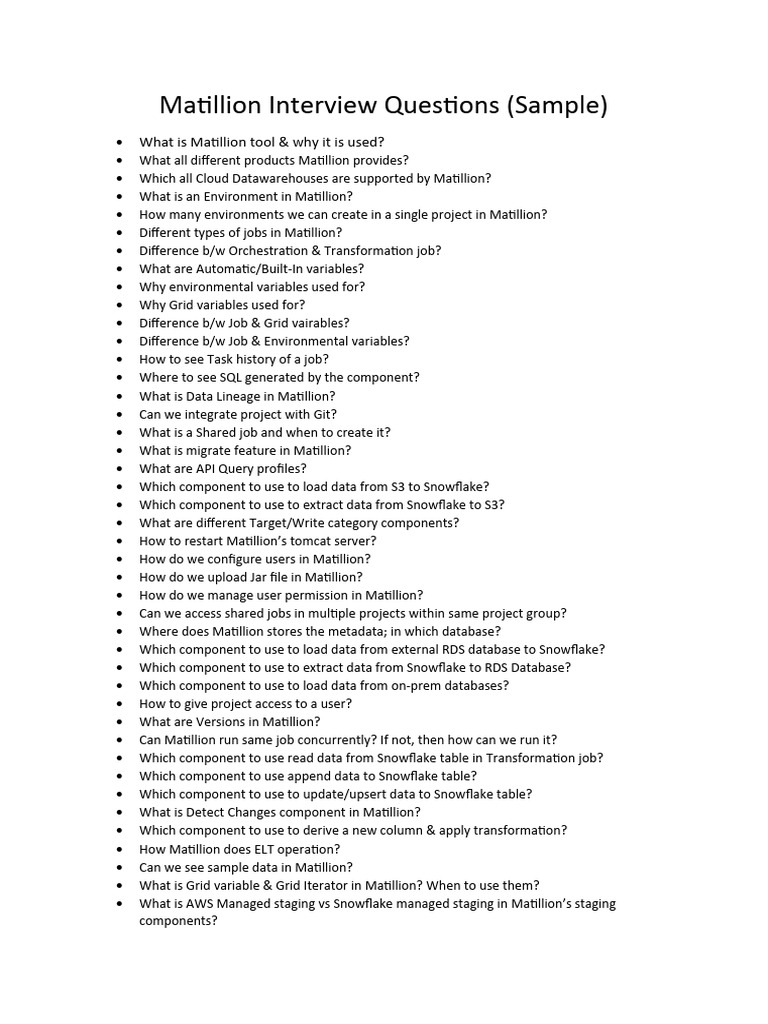 Matillion - Interview - Questions | Download Free PDF | Databases | Computer Science