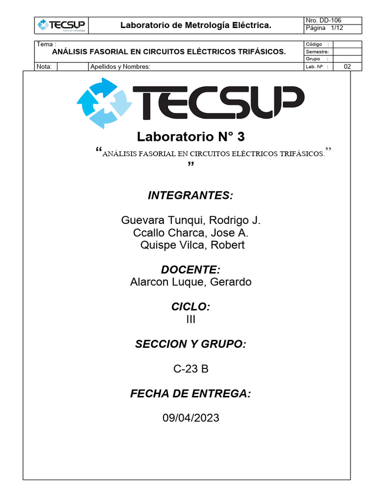 Lab03 Análisis fasorial en circuitos eléctricos trifásicos | PDF ...