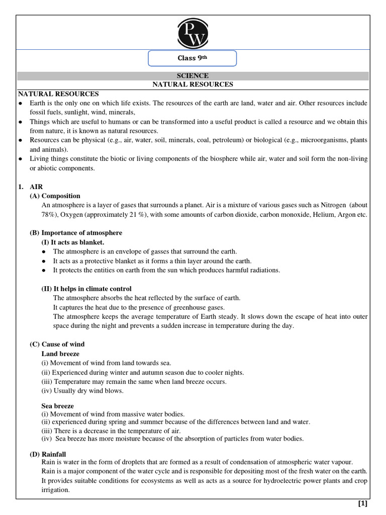 Natural Resources - Short Notes | PDF | Ozone Depletion | Atmosphere Of ...