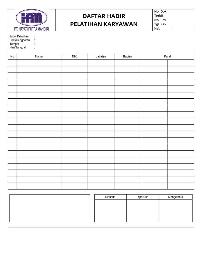 DAFTAR HADIR Pelatihan Karyawan | PDF