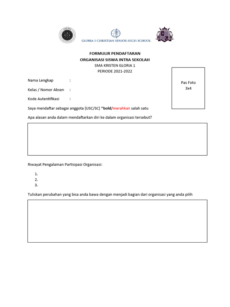 Formulir Pendaftaran OSIS Periode 21-22 | PDF