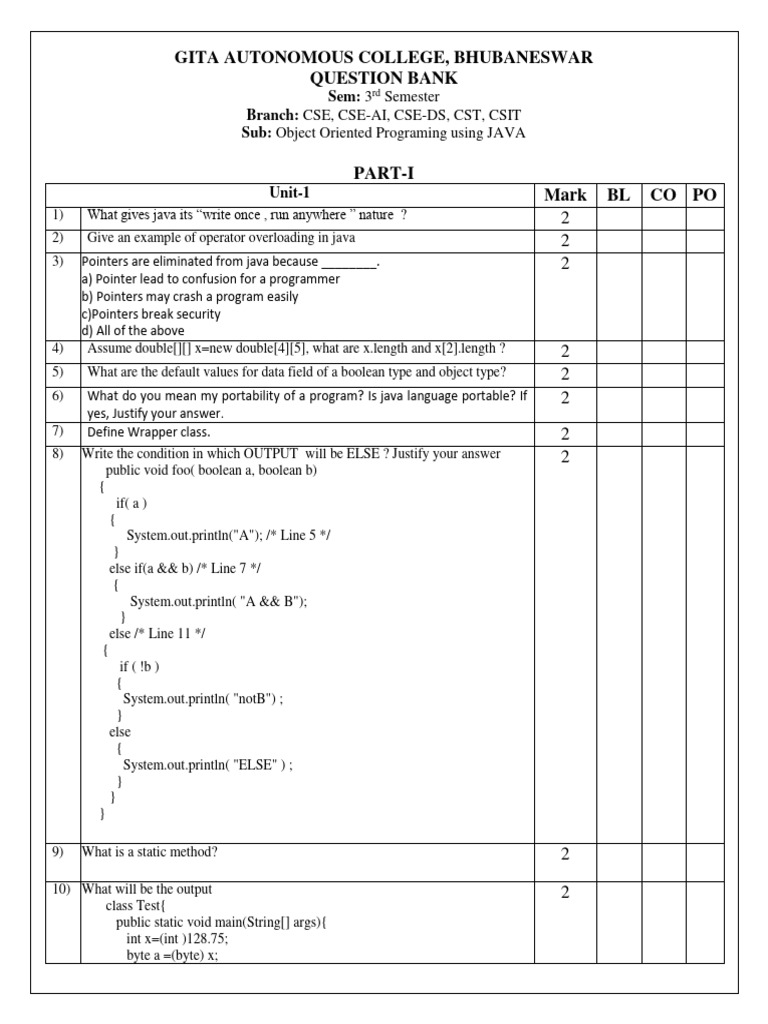 Question Bank | PDF | Method (Computer Programming) | Class (Computer Programming)