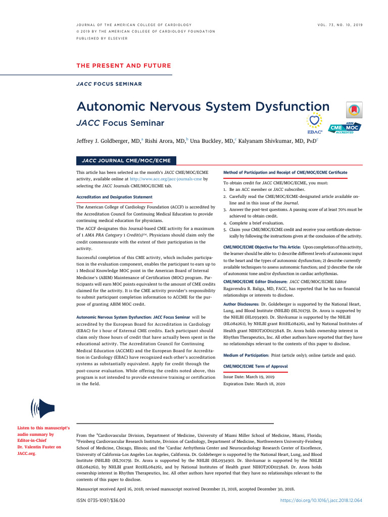 Autonomic Nervous System Dysfunction | PDF | Autonomic Nervous System | Heart