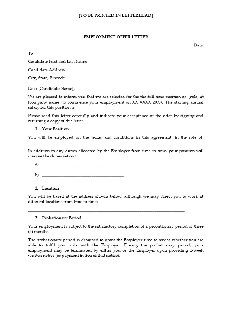 Employment offer letter | PDF | Employment | Salary