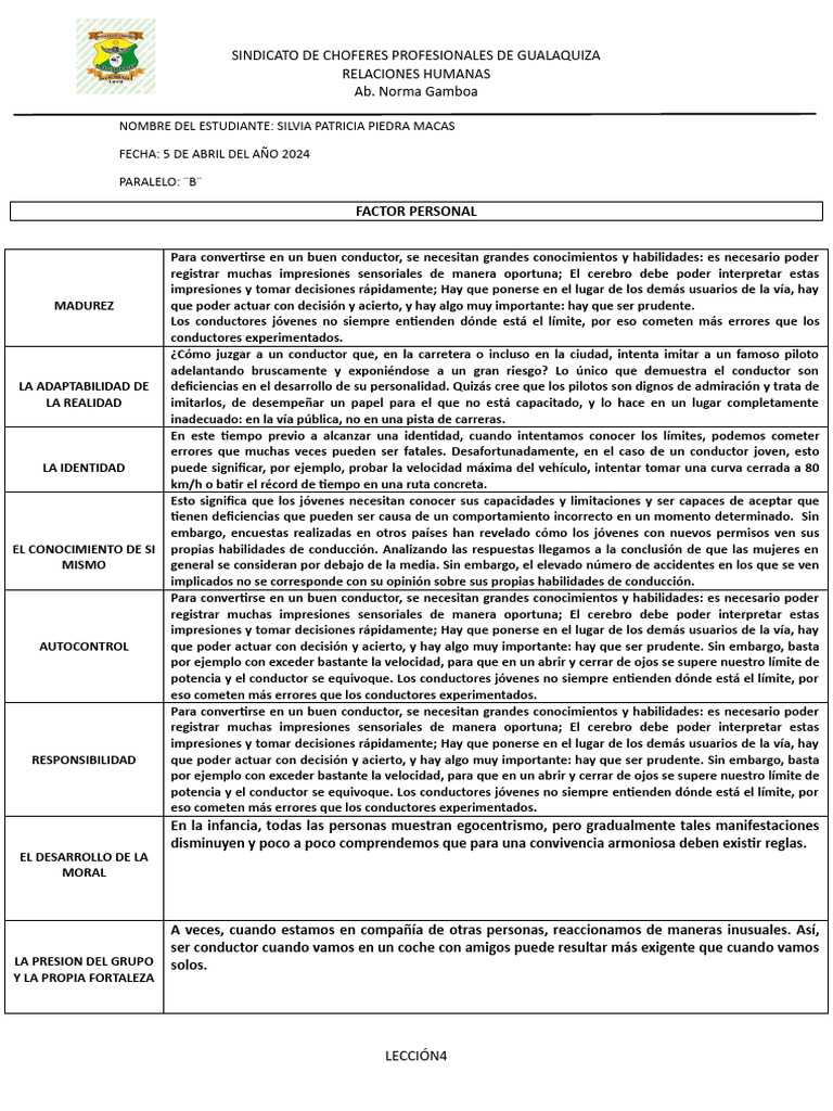 Madurez y Responsabilidad en Conductores | PDF | Relaciones personales ...