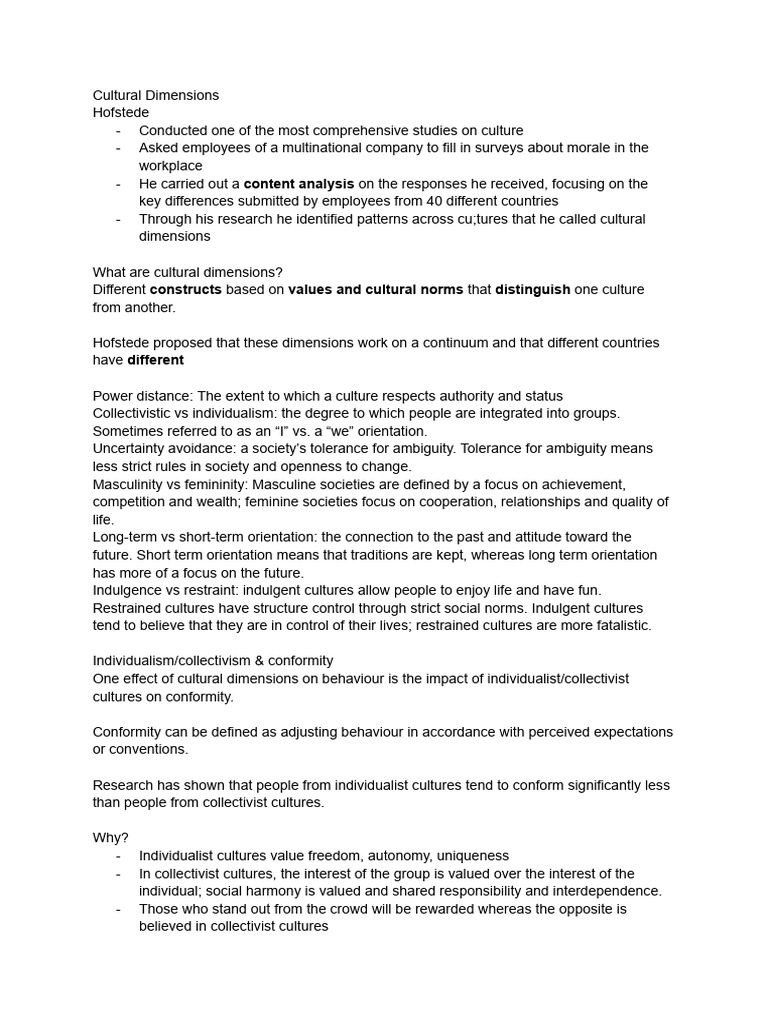 Topic Outline: Cultural Dimensions | Download Free PDF | Conformity ...