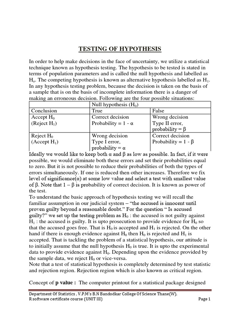 Testing Of Hypothesis Pdf P Value Statistical Hypothesis Testing 7703