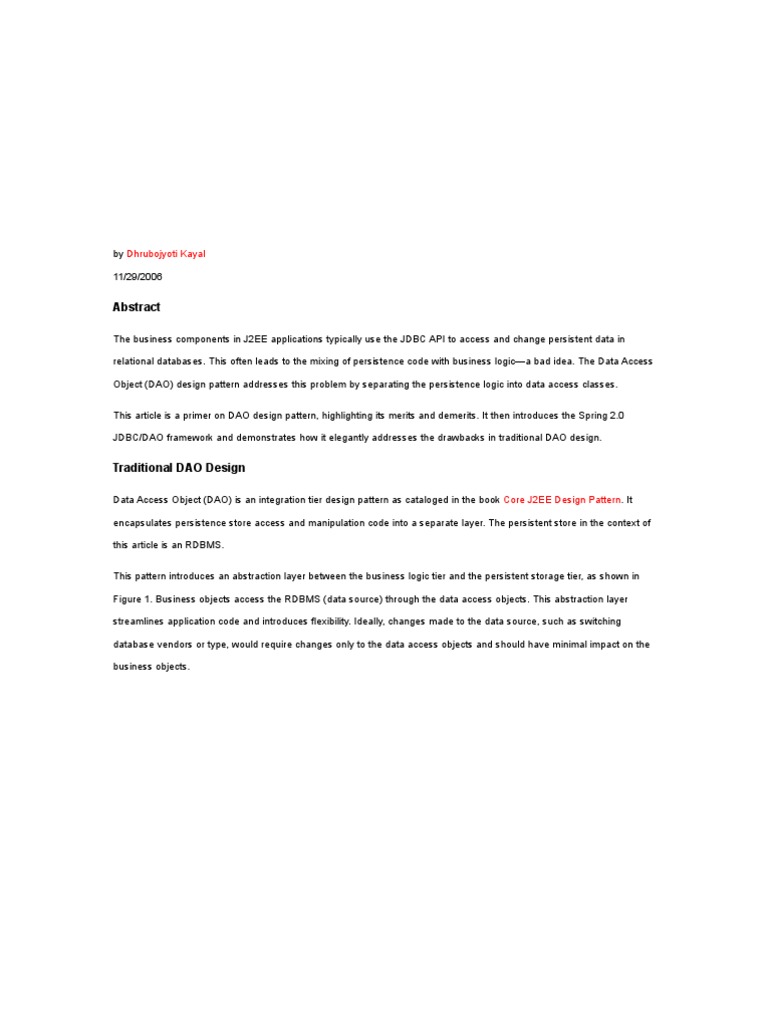 A Primer On Spring'S Data Access Object (Dao) Framework: Dhrubojyoti ...