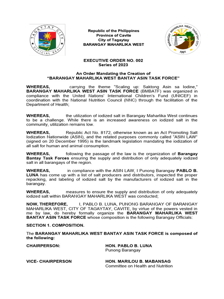 BNC E O On BANTAY ASIN TASK FORCE | PDF | Salt