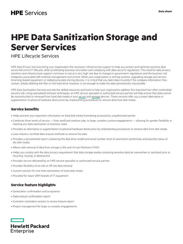 HPE Data Sanitization Storage and Server Services-5981-9510enw | PDF | Hard Disk Drive | Computing