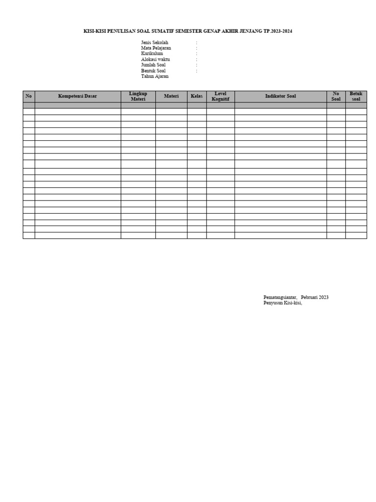 Kisi-Kisi Us Tp. 2023-2024 | PDF