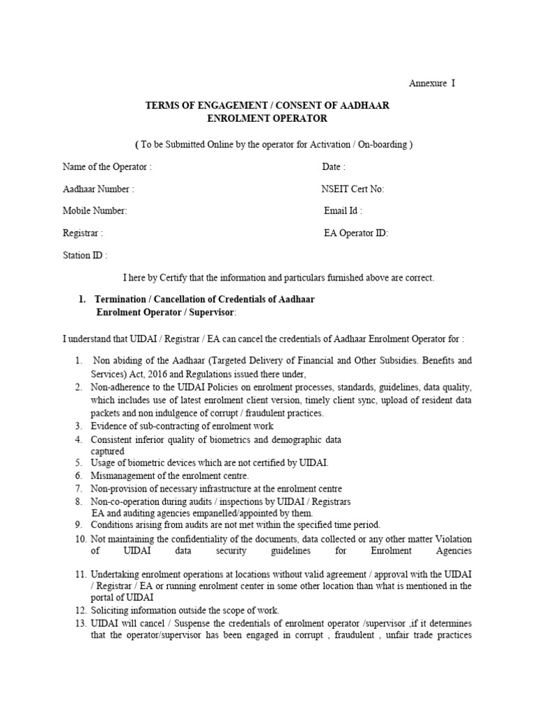 Annexure To Be Filled by Operators | PDF | Audit | Privacy