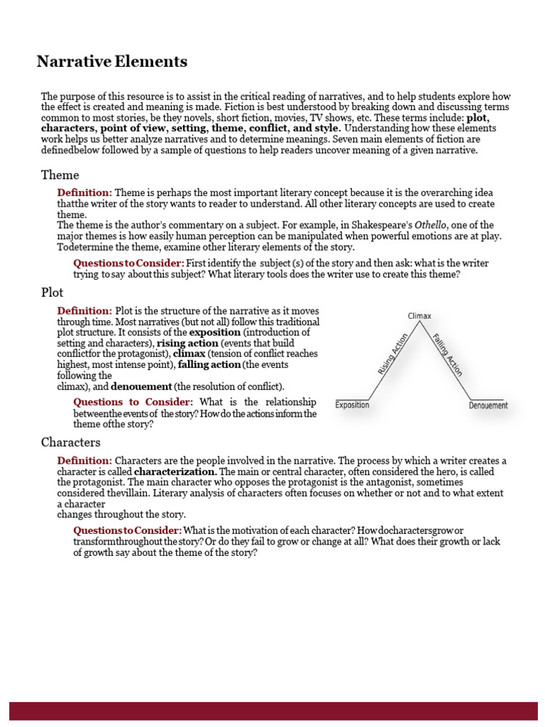 Narrative Elements Explanation | PDF | Narration | Plot (Narrative)