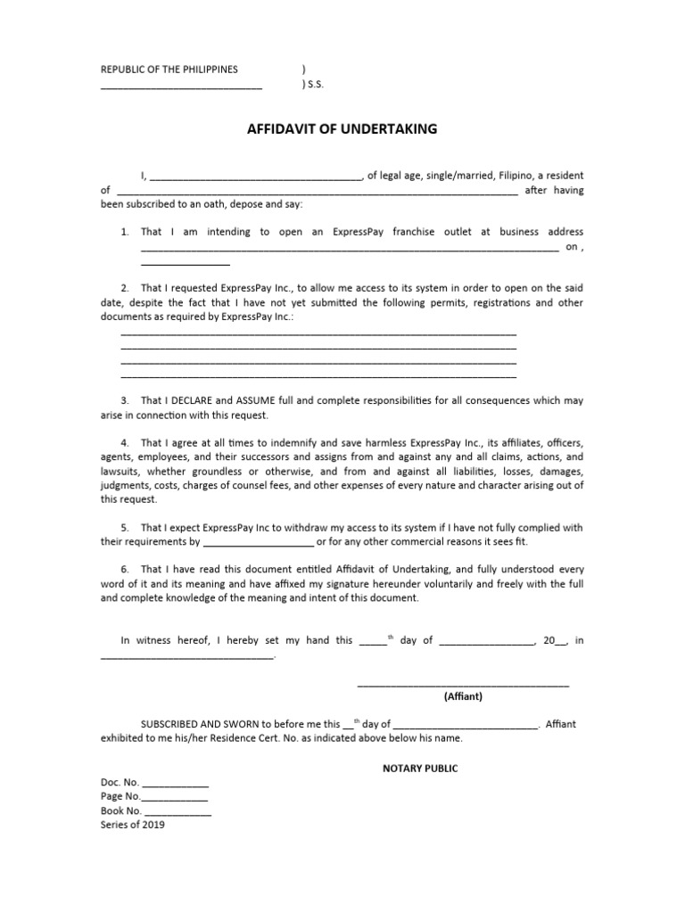 Affidavit of Undertaking - Permits | Download Free PDF | Affidavit ...