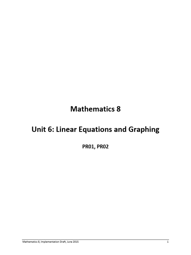 Mathematics 8 - Unit 6 - Linear Equations and Graphing | PDF | Equations | Algebra