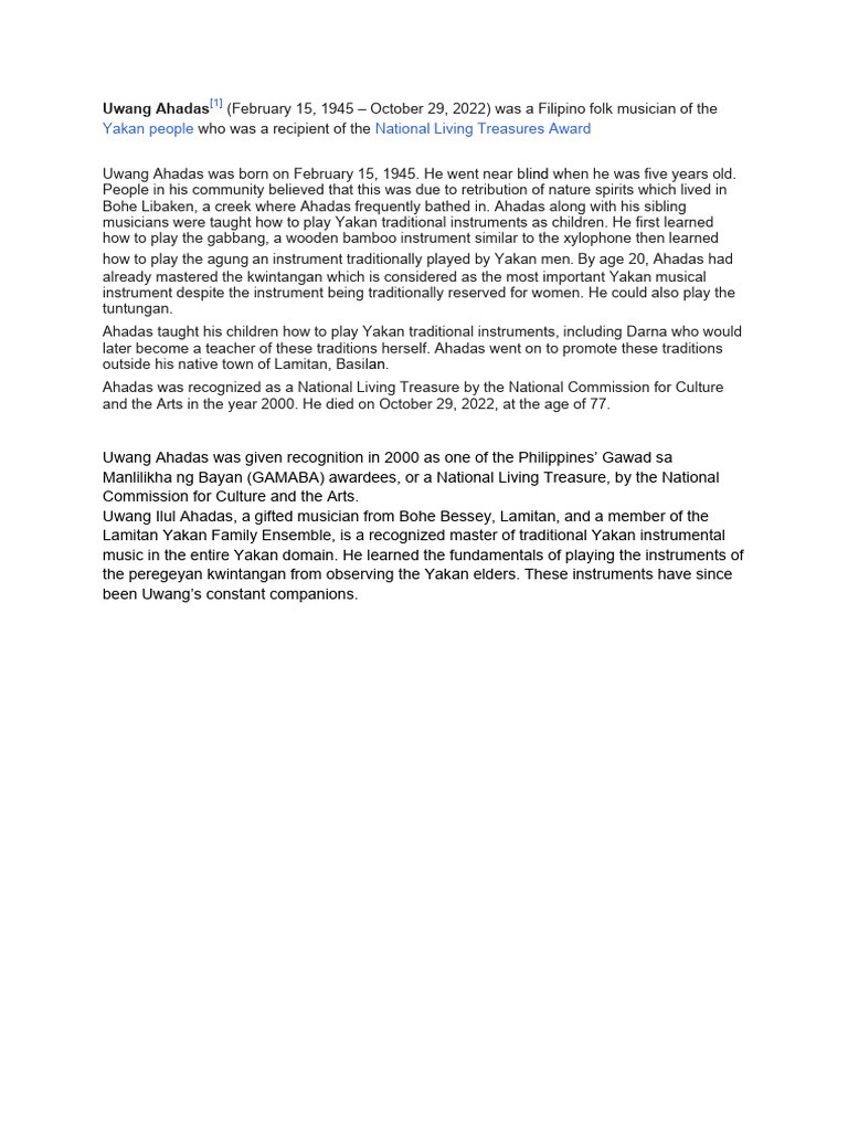 Yakan Music Master: Uwang Ahadas | PDF