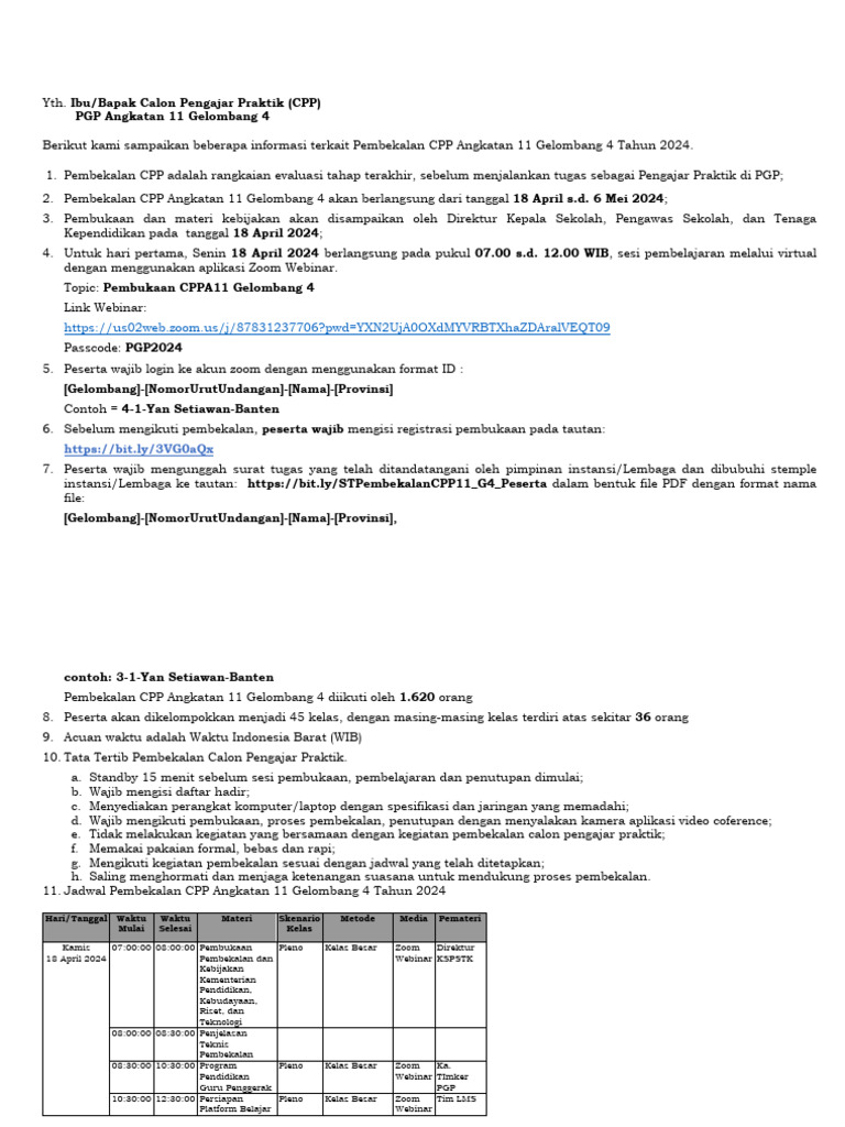Pembekalan CPP Angkatan 11 Gel. 4 | PDF