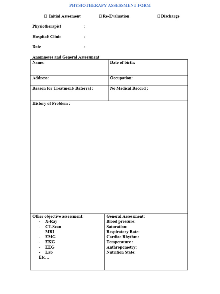 Physiotherapy Assessment Form Template | PDF