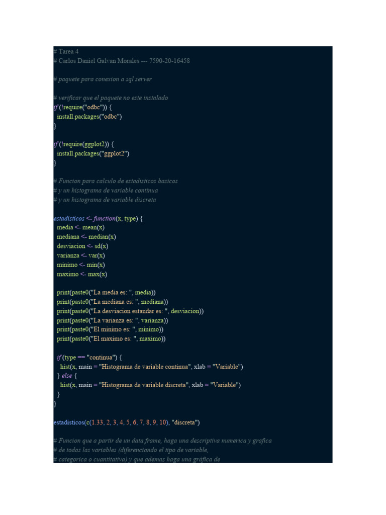 Funciones R para Análisis de Datos y Conexión SQL | PDF | Gestión de datos | Software de gestión ...