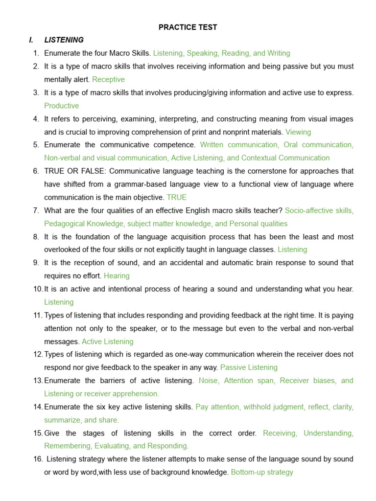 Practice Test | PDF | Reading Comprehension | Speech