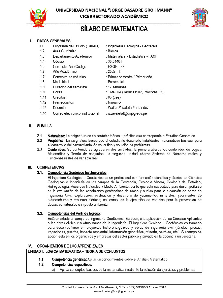 Silabo Matematica Esge 2023 | PDF | Proposición | Matriz (Matemáticas)