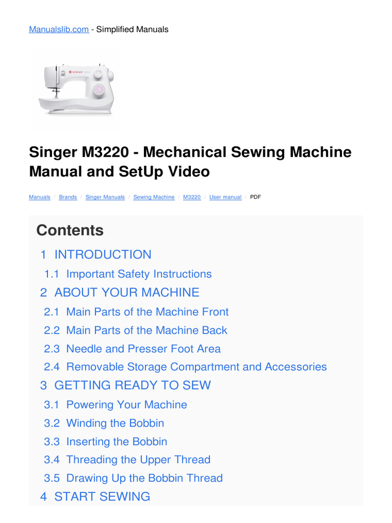 Singer M3220 Sewing Machine Instruction Manual | PDF | Sewing Machine ...