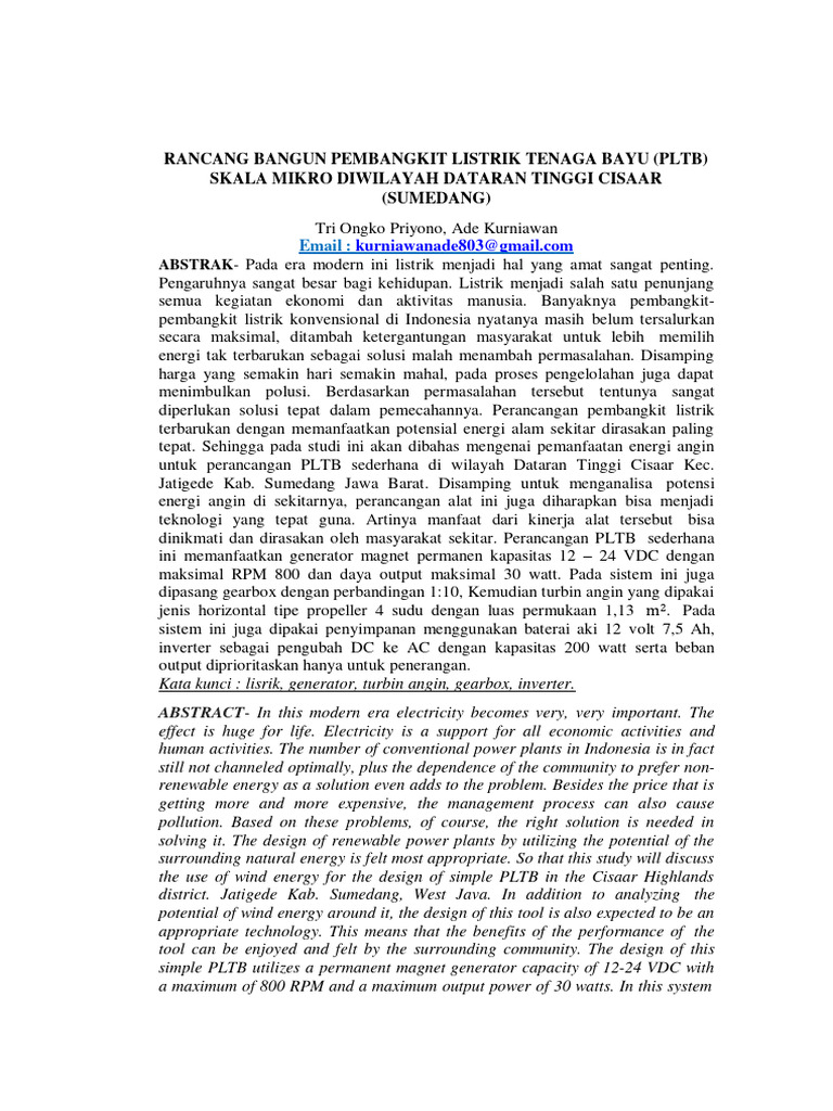 Rancang Bangun Pembangkit Listrik Tenaga Bayu | PDF | Griya & Taman | Sains & Matematika