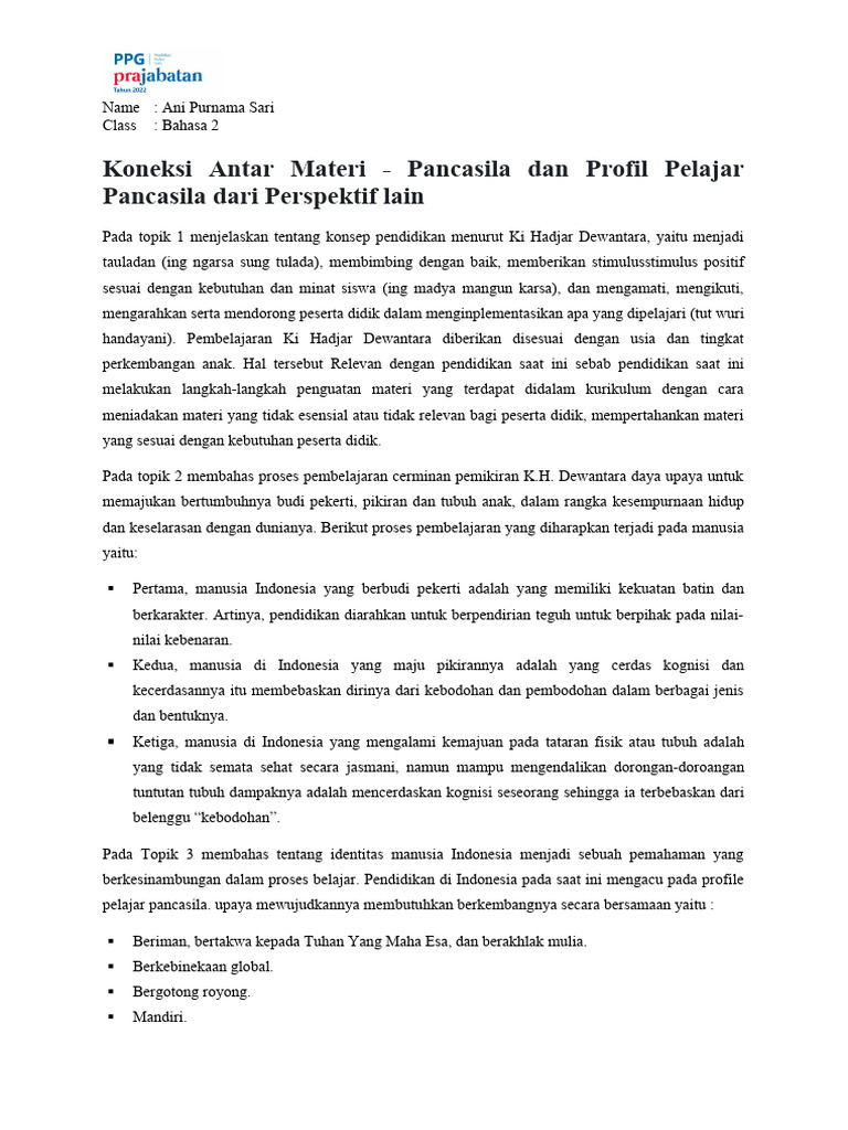 Koneksi Antar Materi Fpi Topik 4 | PDF