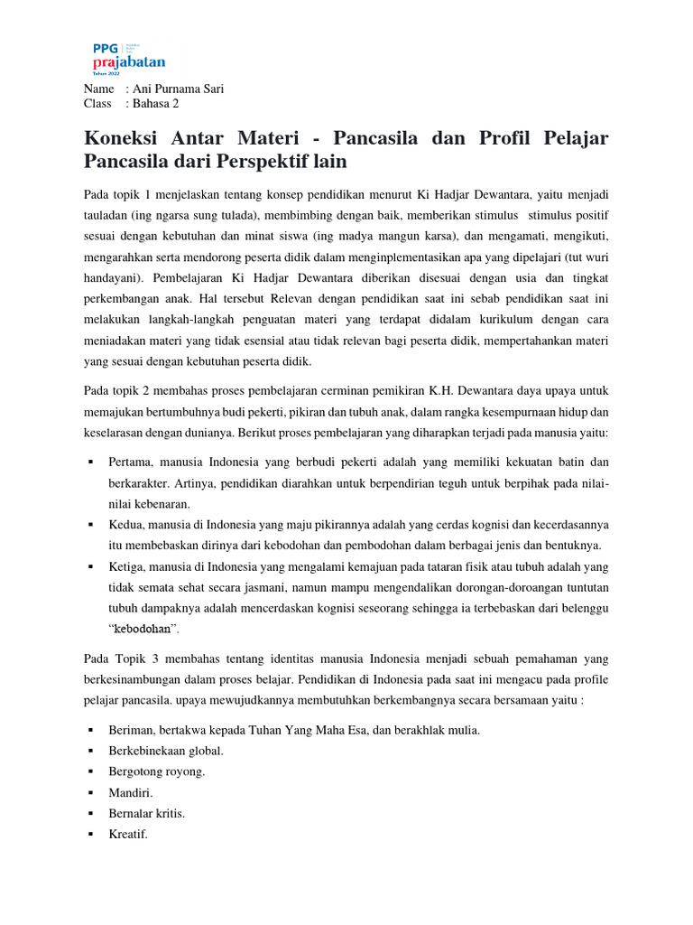 Koneksi Antar Materi Fpi Topik 4 | PDF