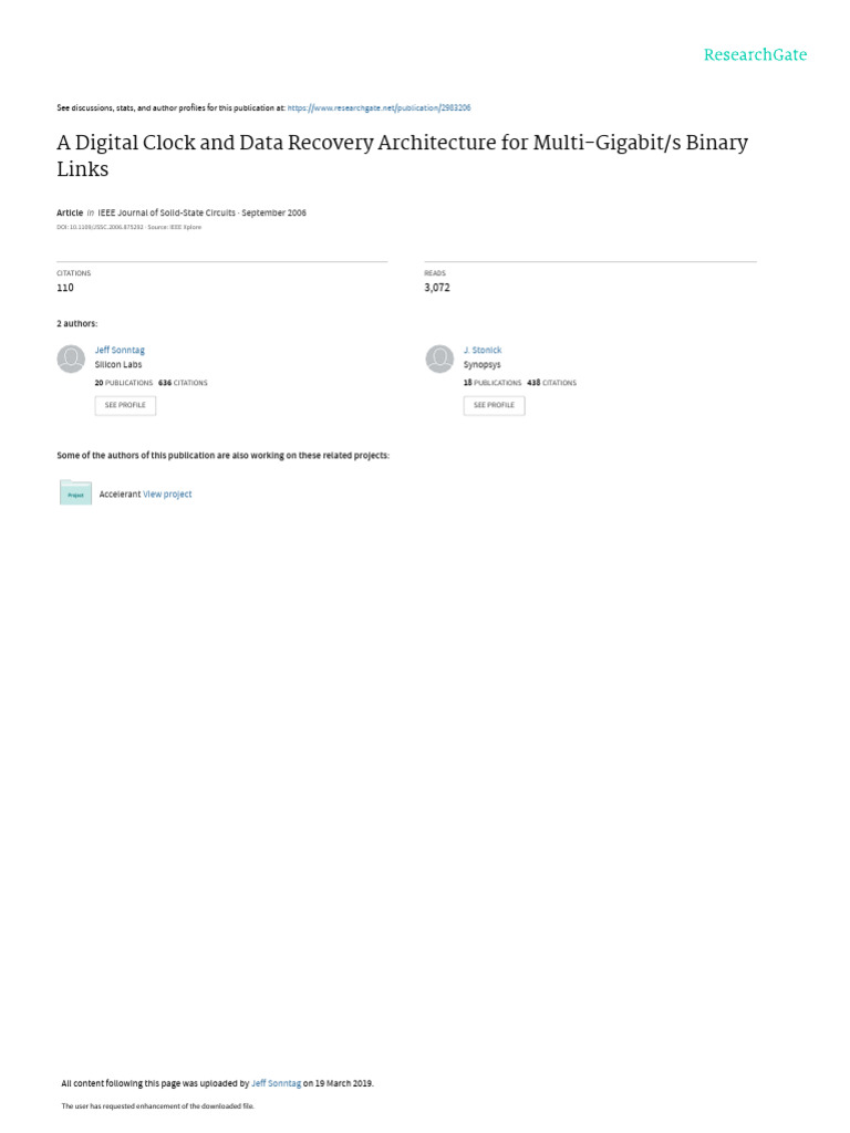 A Digital Clock and Data Recovery Architecture For | PDF | Detector (Radio) | Information And ...