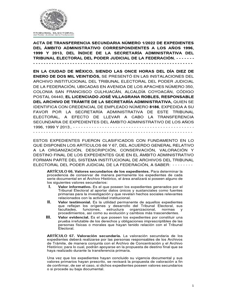 Acta de Tranf_Sec_Admvo-2022 | PDF | México | Judicaturas