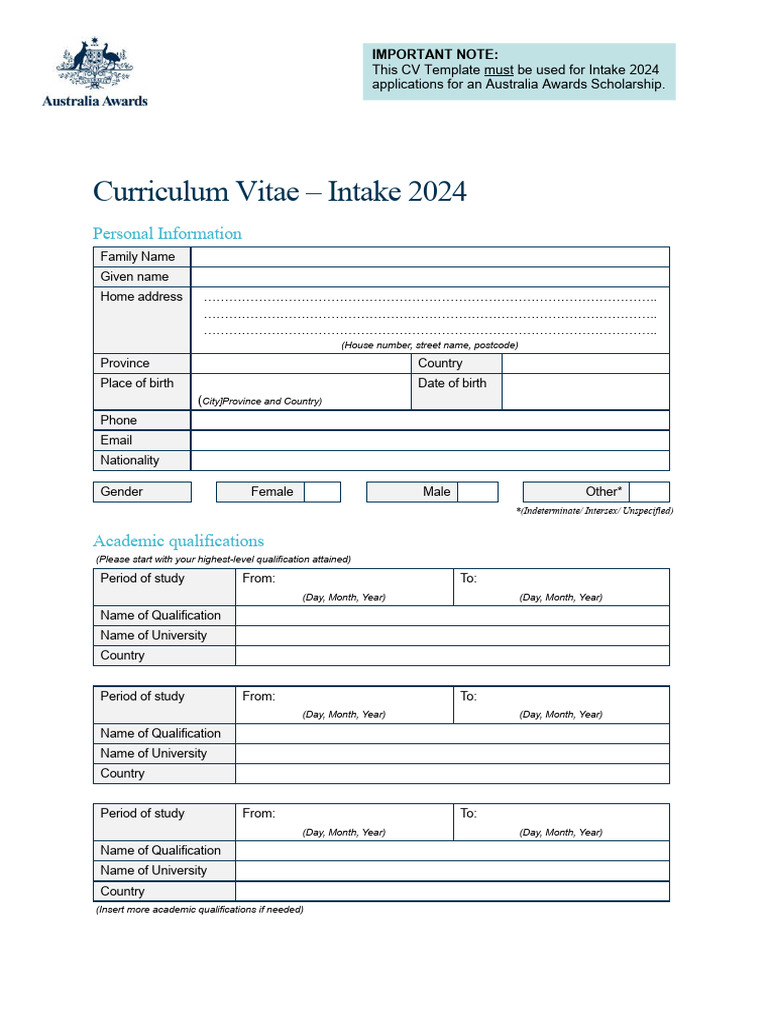 AAS 2024 - CV Template | PDF | Working Time | Volunteering