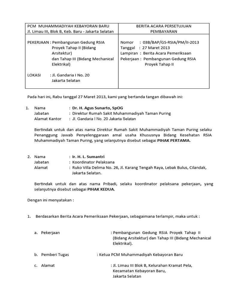 BERITA ACARA PERSETUJUAN PEMBAYARAN PRESTASI 55% TGL 27 Maret 2013 ...
