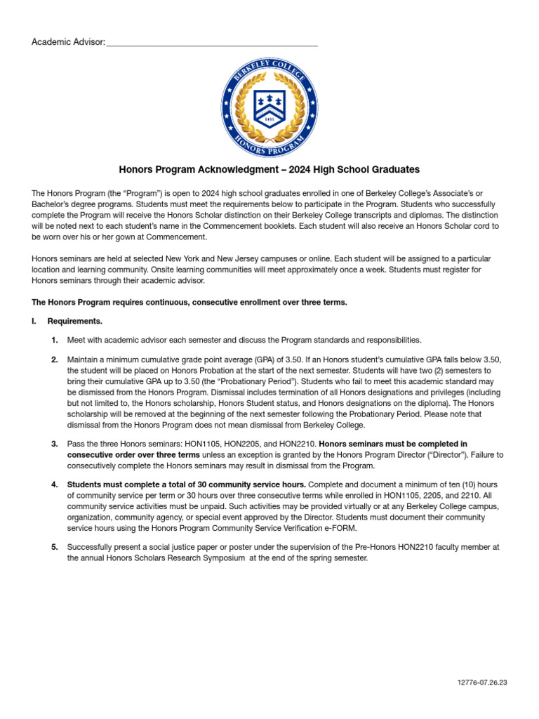 Honors Program Acknowledgment High School Graduates | PDF | Thesis ...