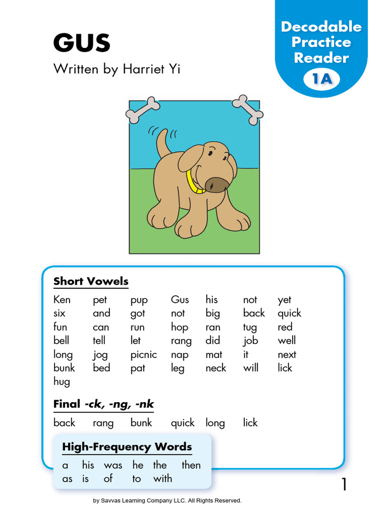 Decodable Reader: Ken and Gus' Adventures | PDF | Phonetics