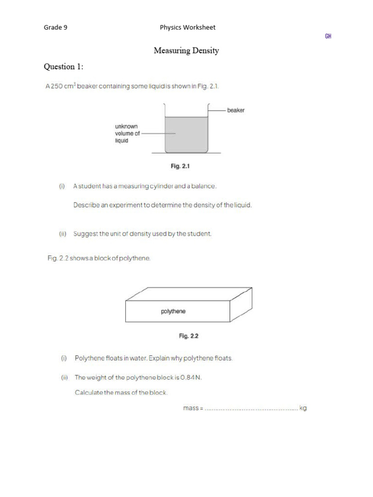 Measuring Density Worksheet | PDF