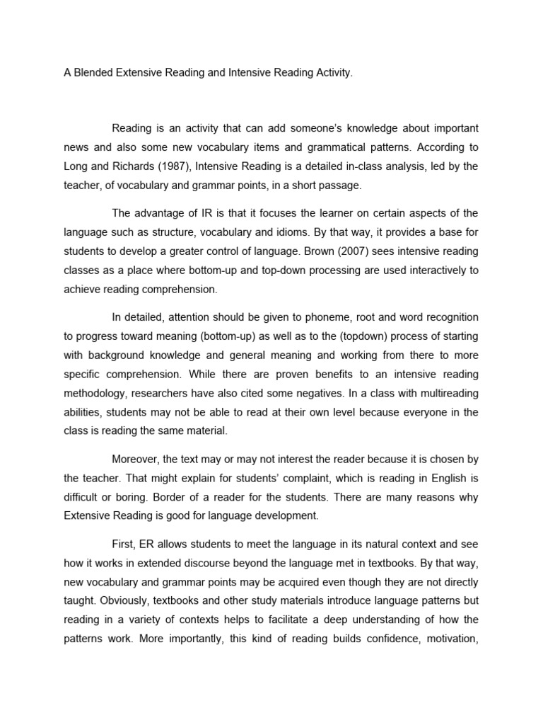 A Blended Extensive Reading and Intensive Reading Activity | PDF | Reading Comprehension ...