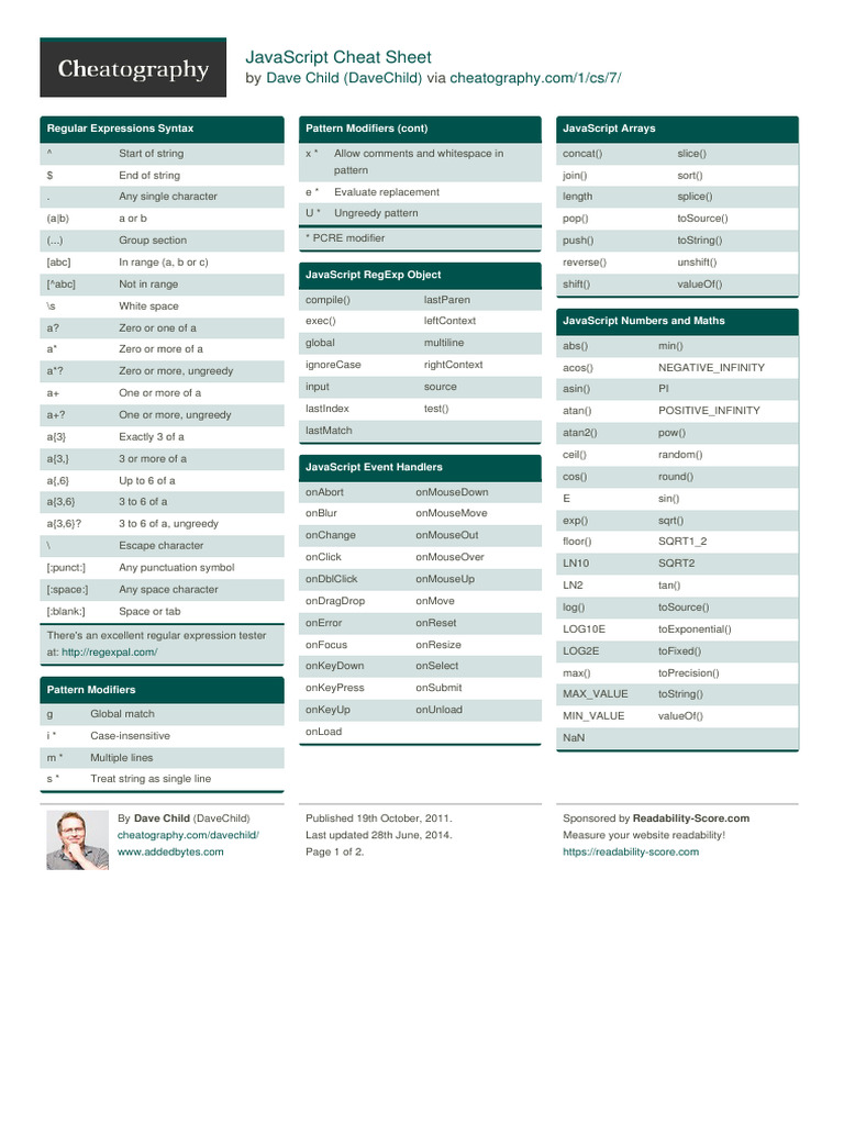 Javascript Cheat Sheet | PDF | Computing | Software Engineering