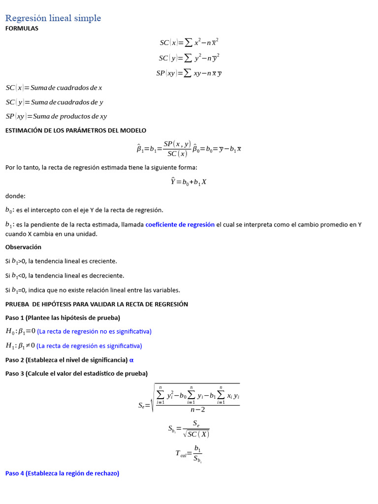 Guía Completa sobre Regresión Lineal Simple | PDF | Regresión lineal ...