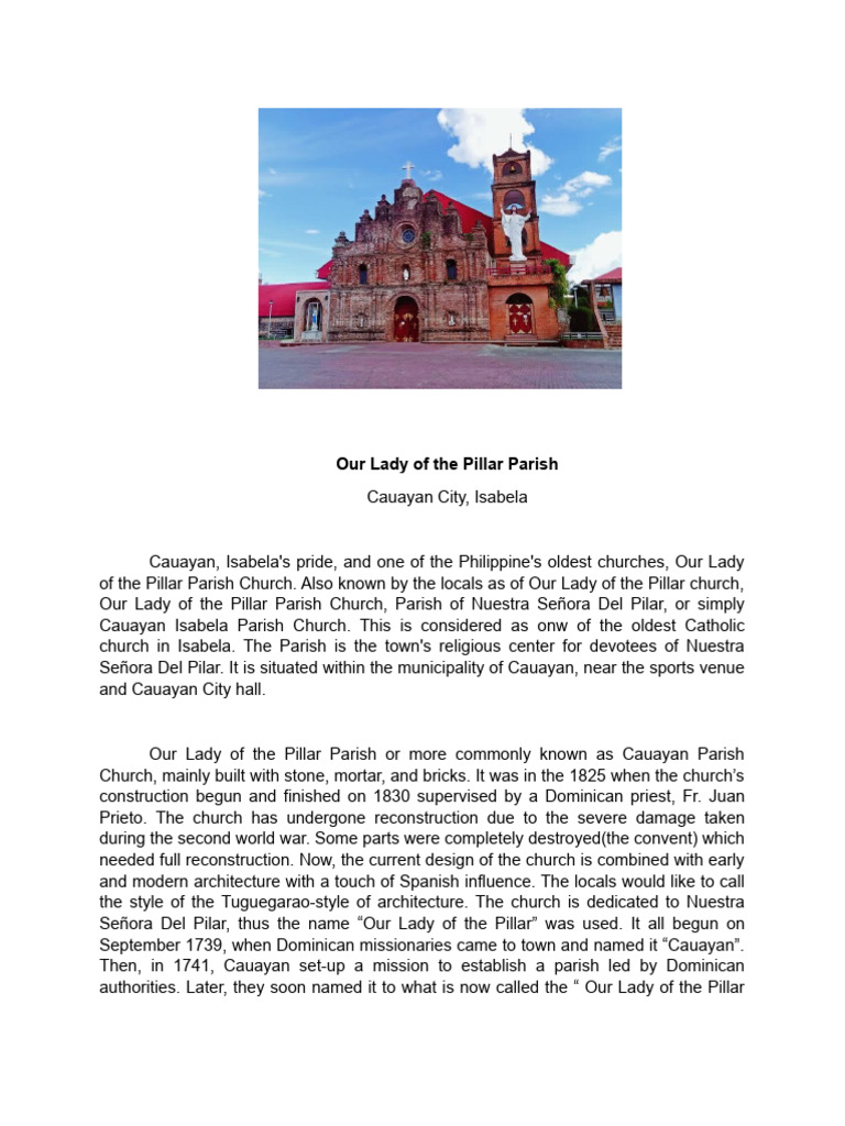 Our Lady of the Pillar Parish Church Essay | PDF | Church (Building)