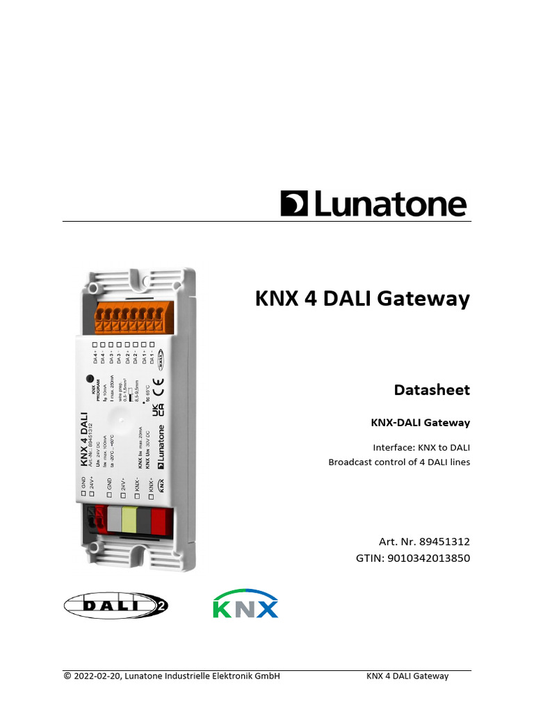 89451312-KNX-4-DALI-Gateway_Datasheet_EN_D0105 | PDF | Electrical Engineering | Electricity