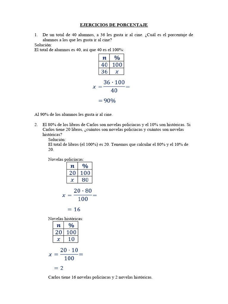 EJERCICIOS DE PORCENTAJE - SECUNDARIA | PDF | Porcentaje