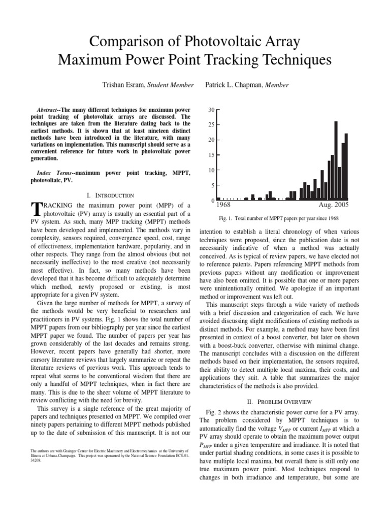 Comparison of Photovoltaic Array MPPT Techniques | PDF | Electrical ...