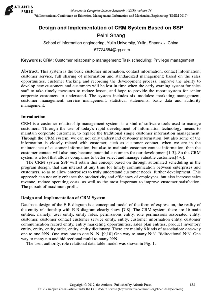 Design and Implementation of CRM System Based On S | Download Free PDF | Customer Relationship ...