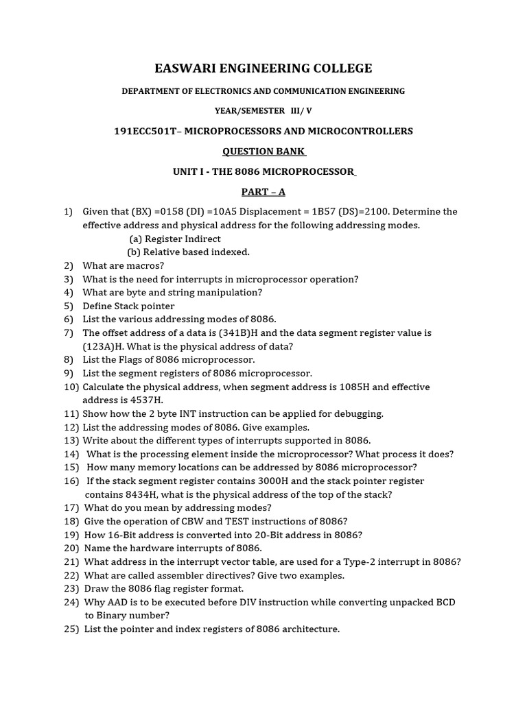 Question Bank | PDF | Microcontroller | Central Processing Unit
