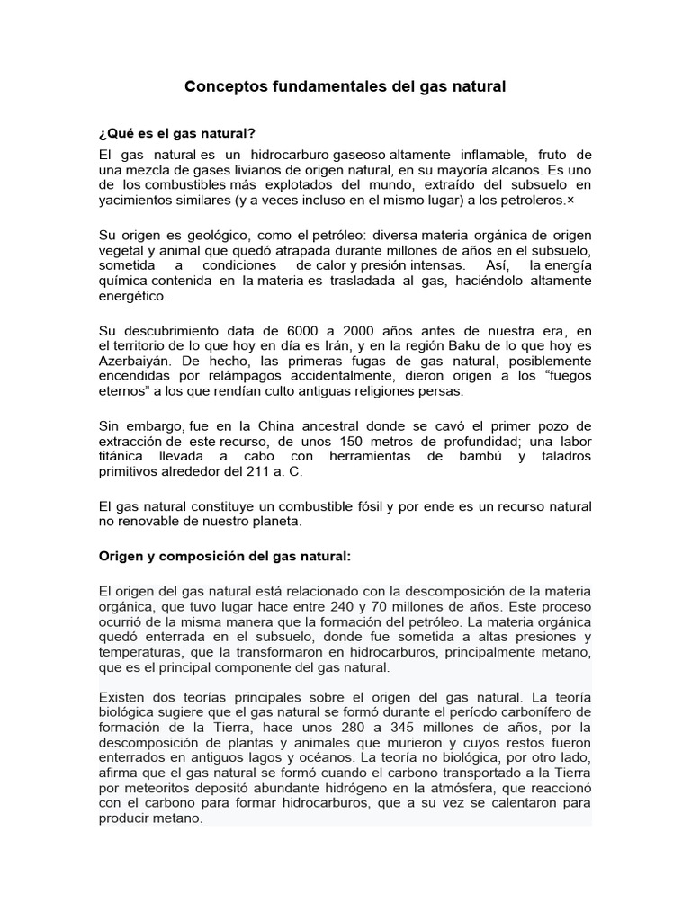 Fundamentos del gas natural y su uso | PDF | Gas natural | Metano