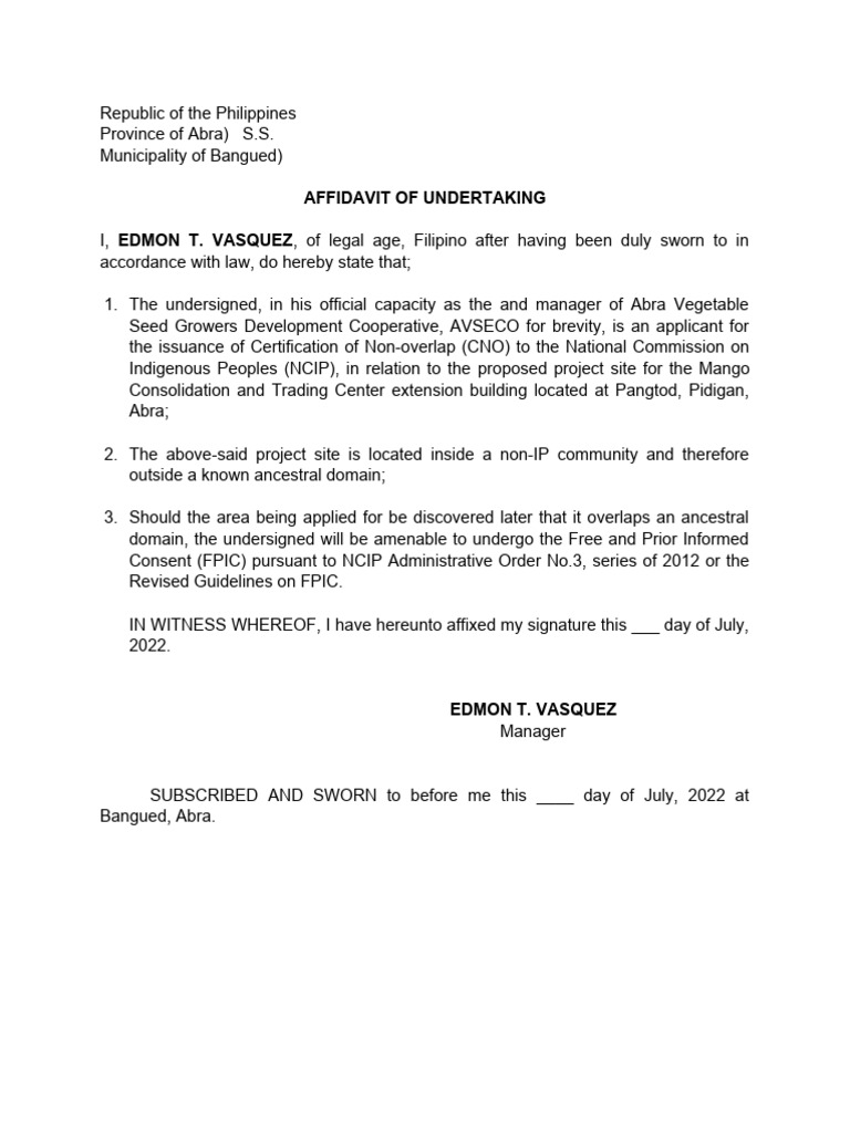 NCIP Affidavit for Non-Overlap Certification | PDF